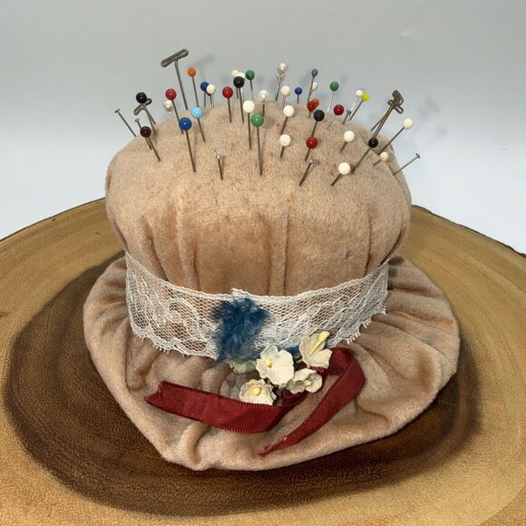 Handmade | Other | Vintage Beige Lace Hat Shaped Pin Cushion Wpins ...